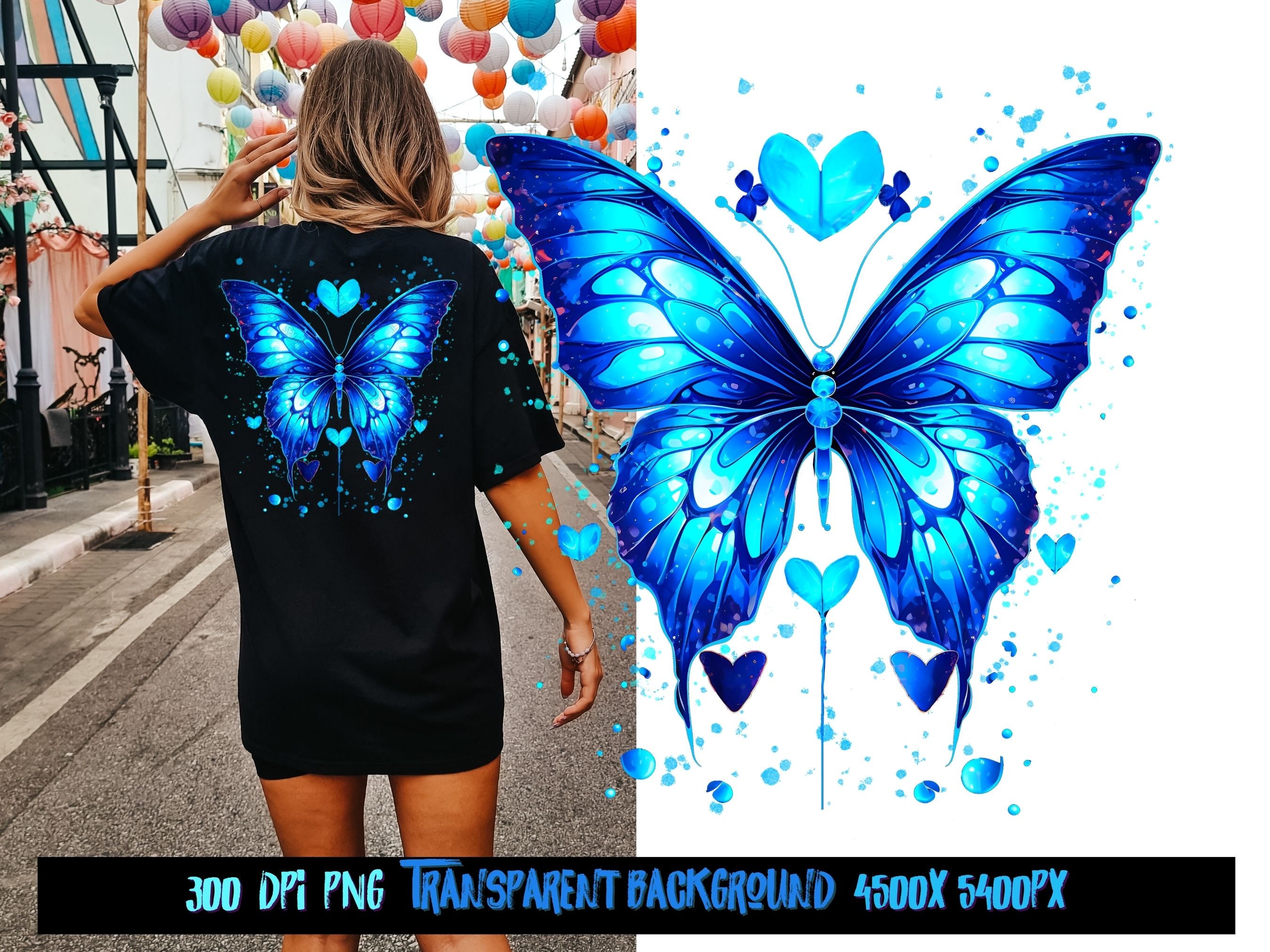 Blue Butterfly PNG Design, Screenprint & DTF, Trendy Shirt (digital ...