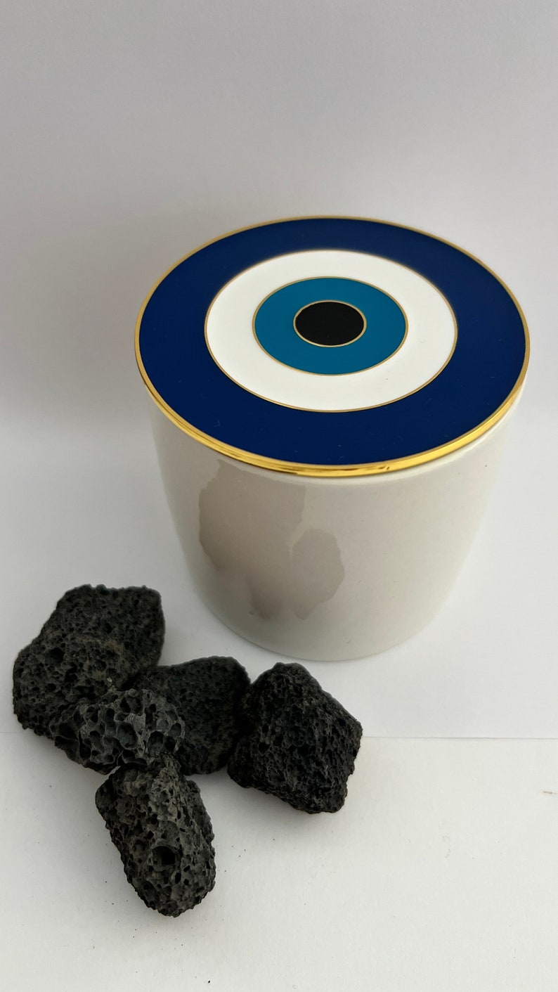 Evil Eye Essential Oil Lava Rock Diffuser Jar, Home Decor, Trinket Jar ...