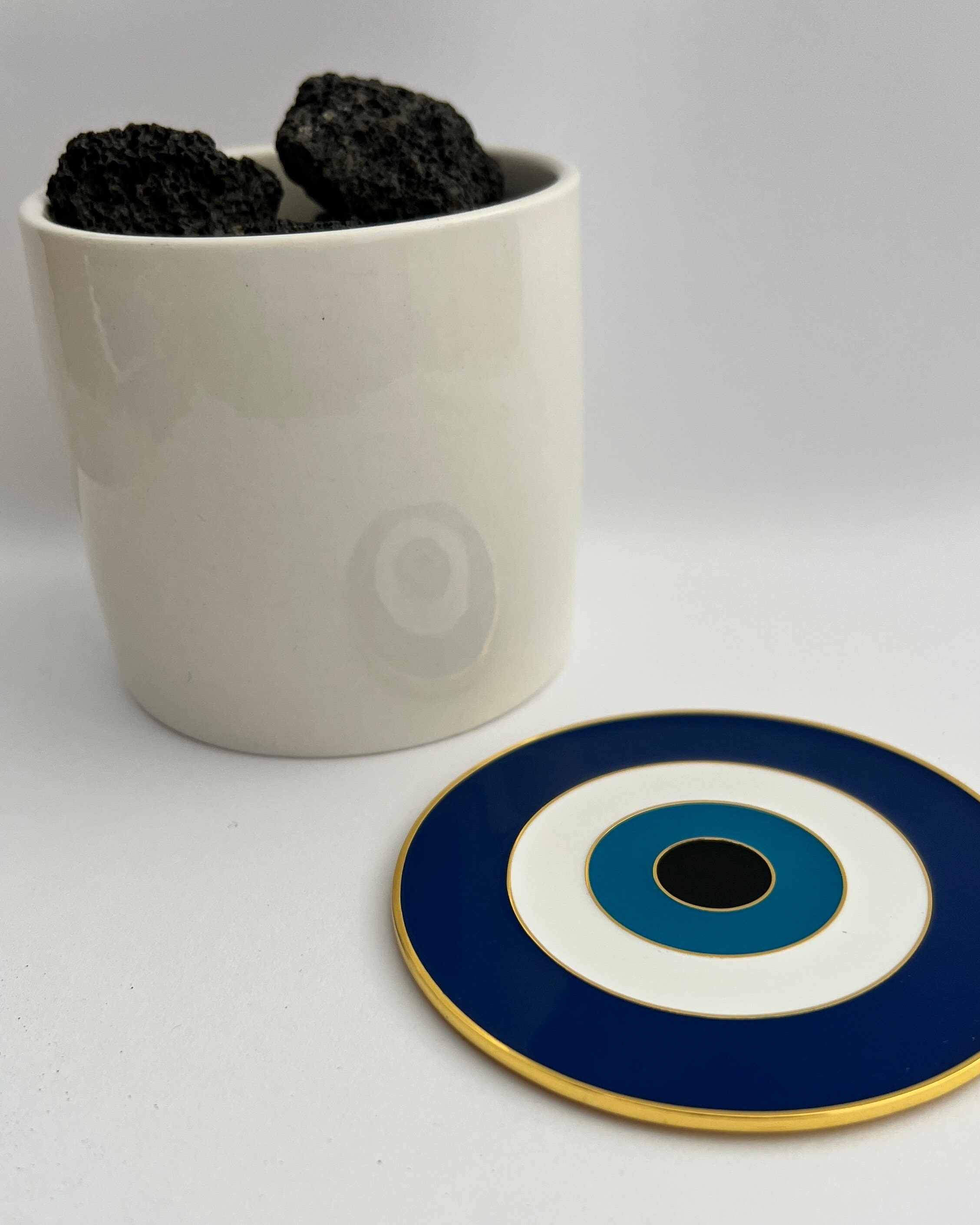 Evil Eye Essential Oil Lava Rock Diffuser Jar, Home Decor, Trinket Jar ...