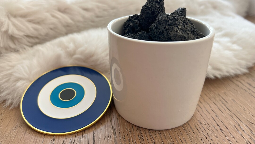 Evil Eye Essential Oil Lava Rock Diffuser Jar, Home Decor, Trinket Jar ...