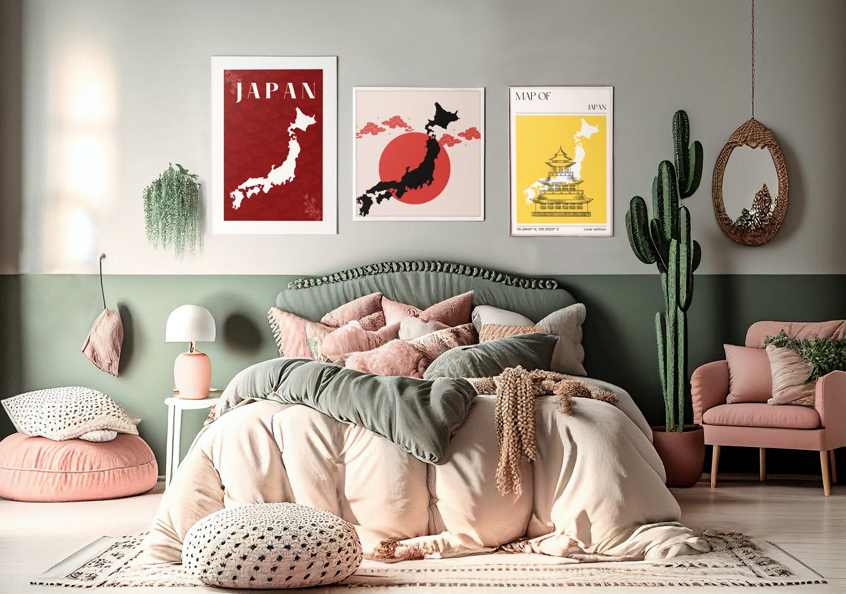 Japan Map Art, Set of 16, Japanese Art Print, Modern Minimalist Design ...