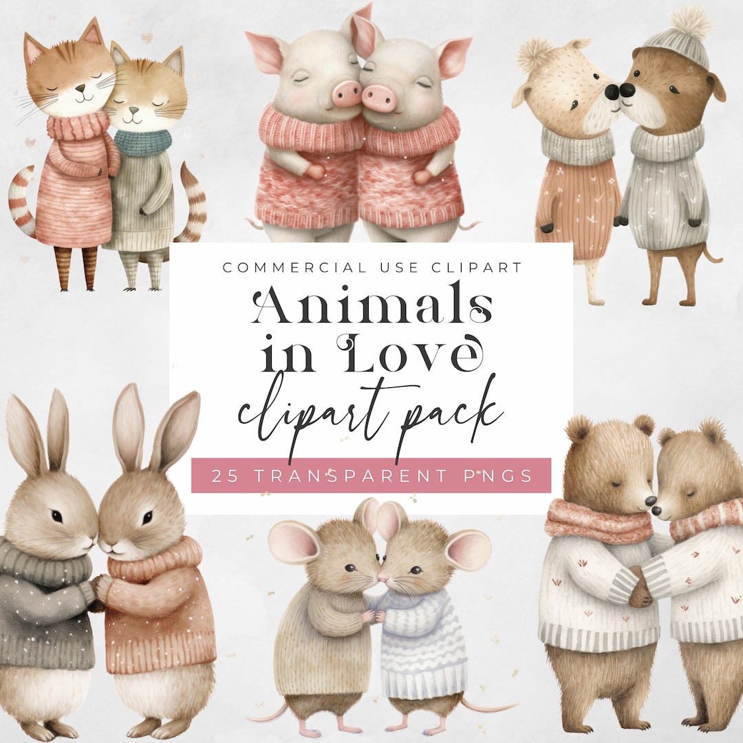 Animals in Love Clipart | Instant Download | | Valentine's Day Graphics ...