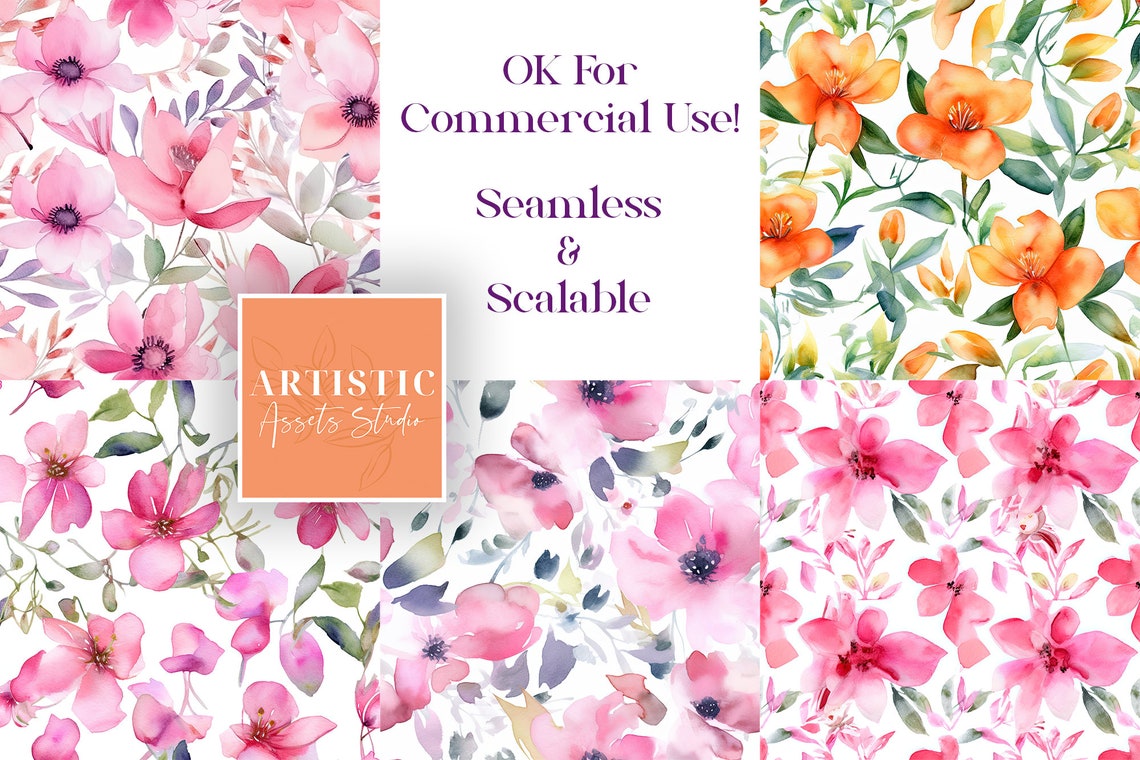 Watercolor Floral Digital Paper SEAMLESS Patterns Spring - Etsy