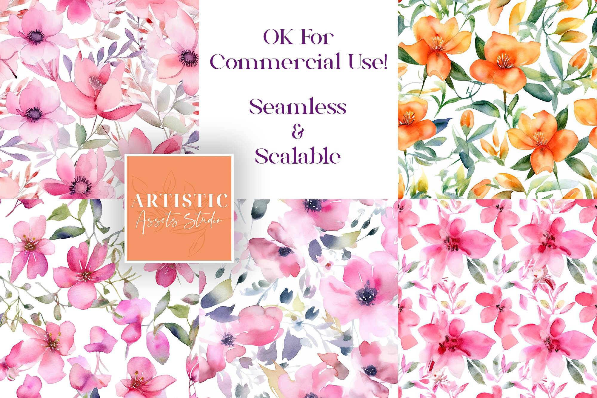 Watercolor Floral Digital Paper SEAMLESS Patterns Spring Flowers ...