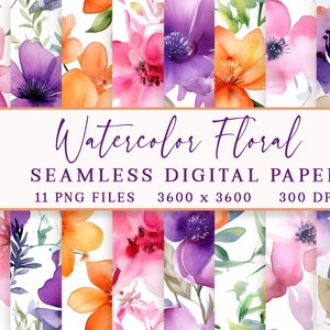 Watercolor Floral Digital Paper SEAMLESS Patterns Spring Flowers ...