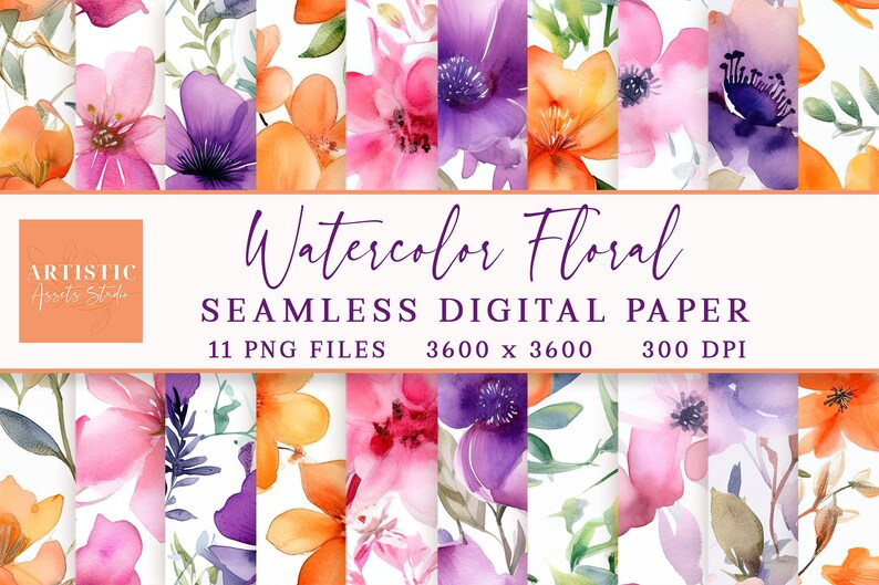 Watercolor Floral Digital Paper SEAMLESS Patterns Spring Flowers ...