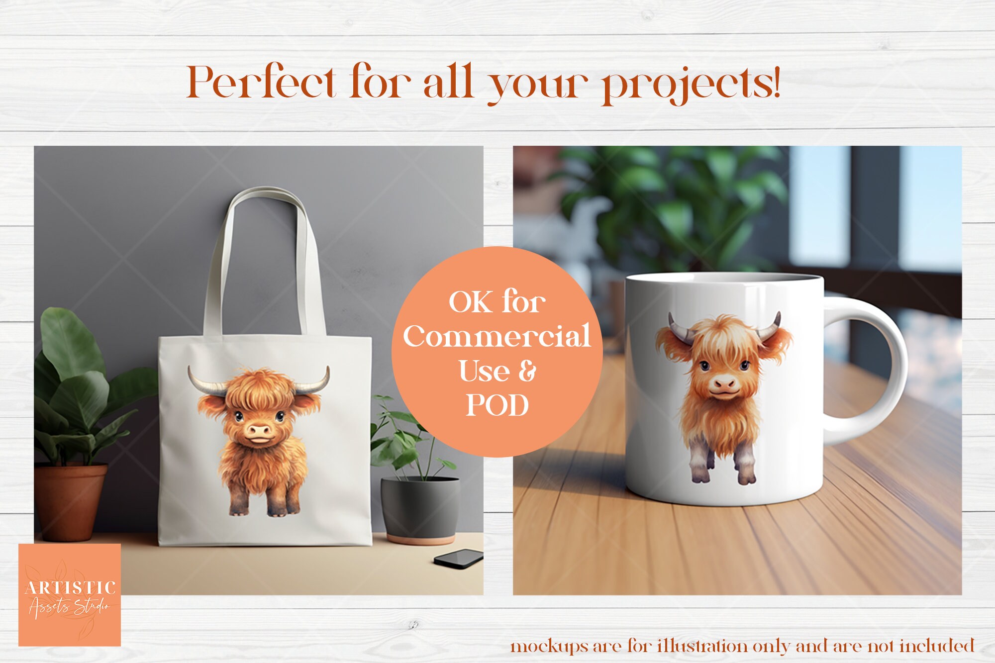 Cute Baby Highland Cow Watercolor Clipart Farm Animal PNG Baby Shower ...