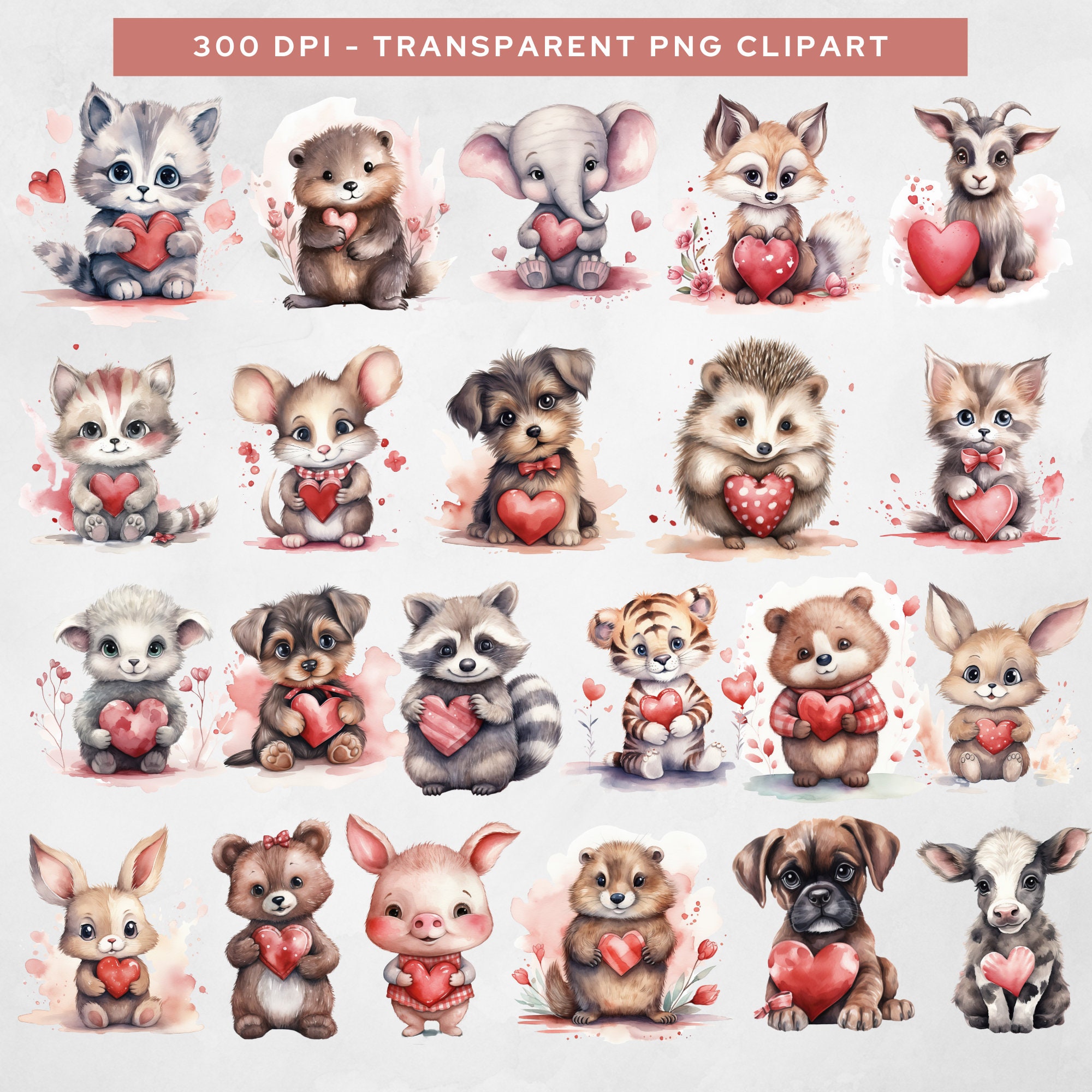 Cute Valentine Animals Clipart | Instant Download | Hearts | Valentine ...