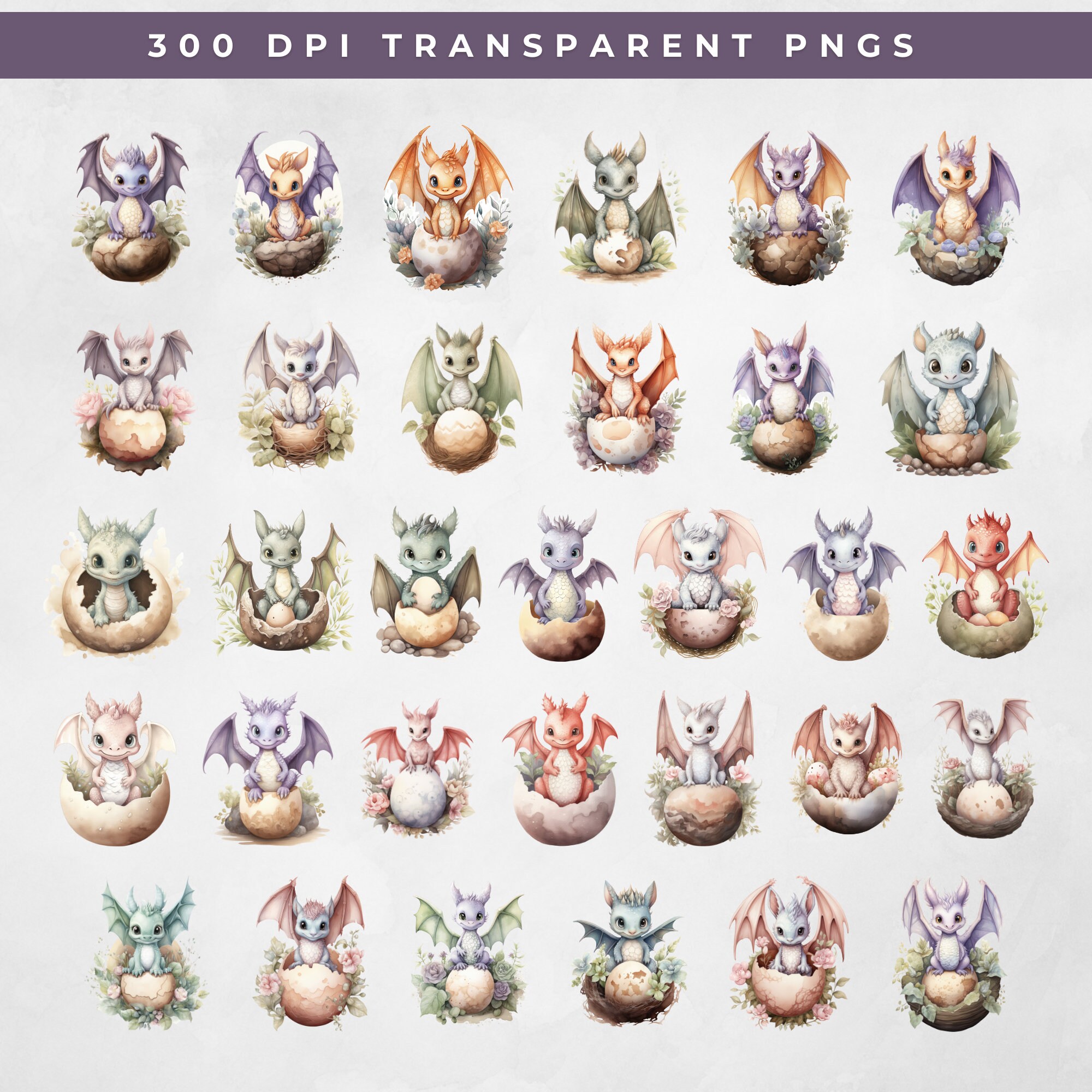 Baby Dragons Clipart | Cute Dragons in Eggs | Watercolor Dragons ...