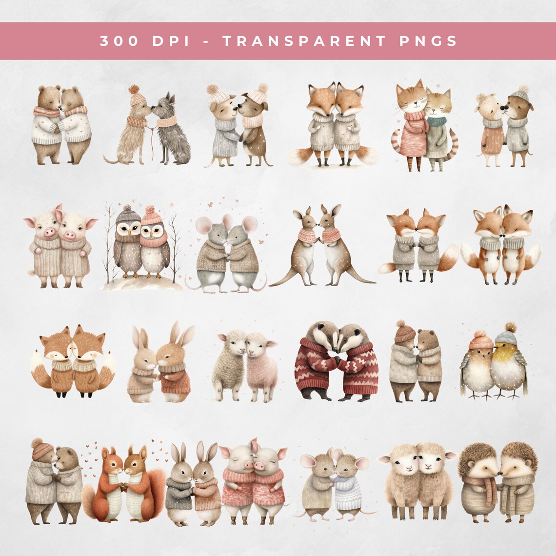 Animals in Love Clipart Instant Download Valentine's Day Graphics Cute ...