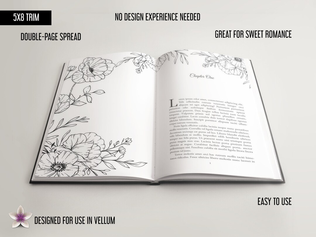 Pre-made Book Formatting Designs for Vellum: "peonies" - 5x8 Trim - Etsy