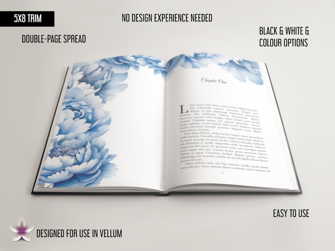 Pre-made Book Formatting Designs for Vellum: "blue Flowers" - 5x8 Trim ...