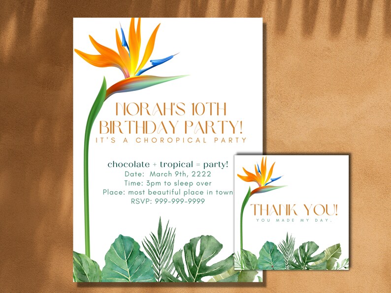Birthday Party Invitation Printable, Tropical Leaves Invitation ...