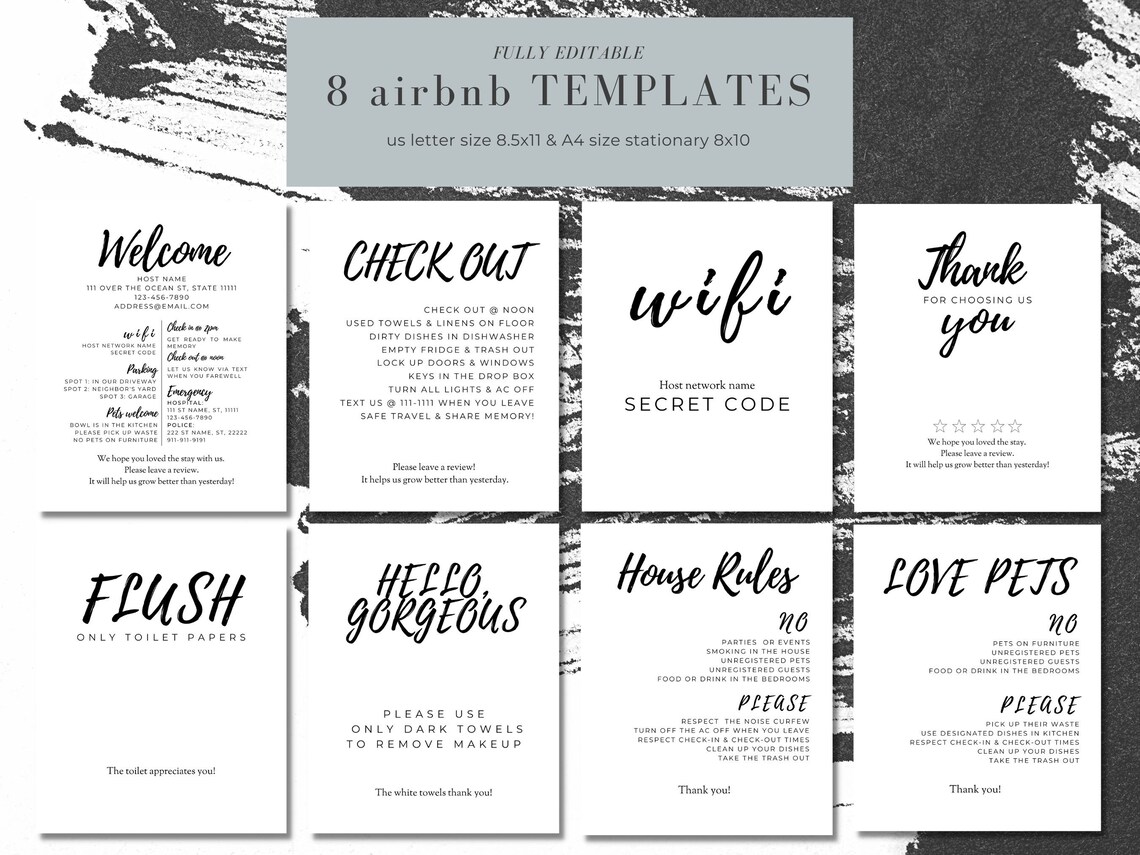 Airbnb Posters, Airbnb Template Bundle, Airbnb Signs, Wifi Password ...
