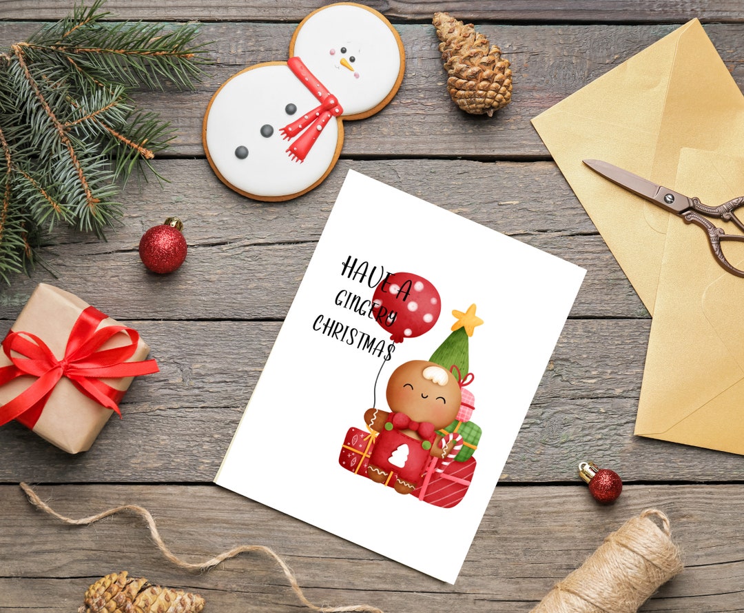 Printable Cute Gingerbread Man Christmas Holiday Greeting Card in 3 ...