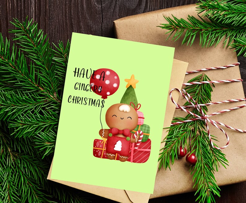 Printable Cute Gingerbread Man Christmas Holiday Greeting Card in 3 ...