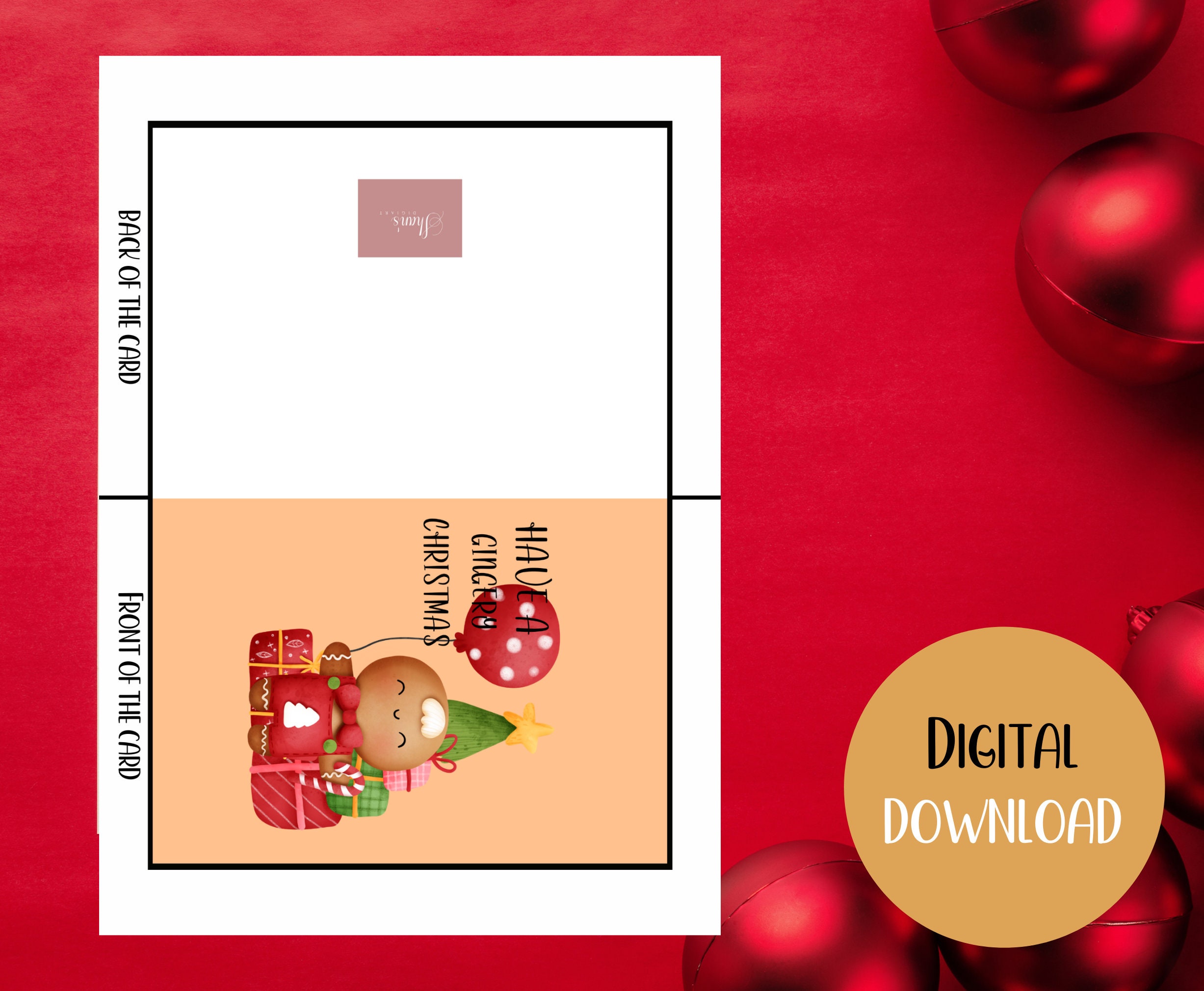 Printable Cute Gingerbread Man Christmas Holiday Greeting Card - Etsy
