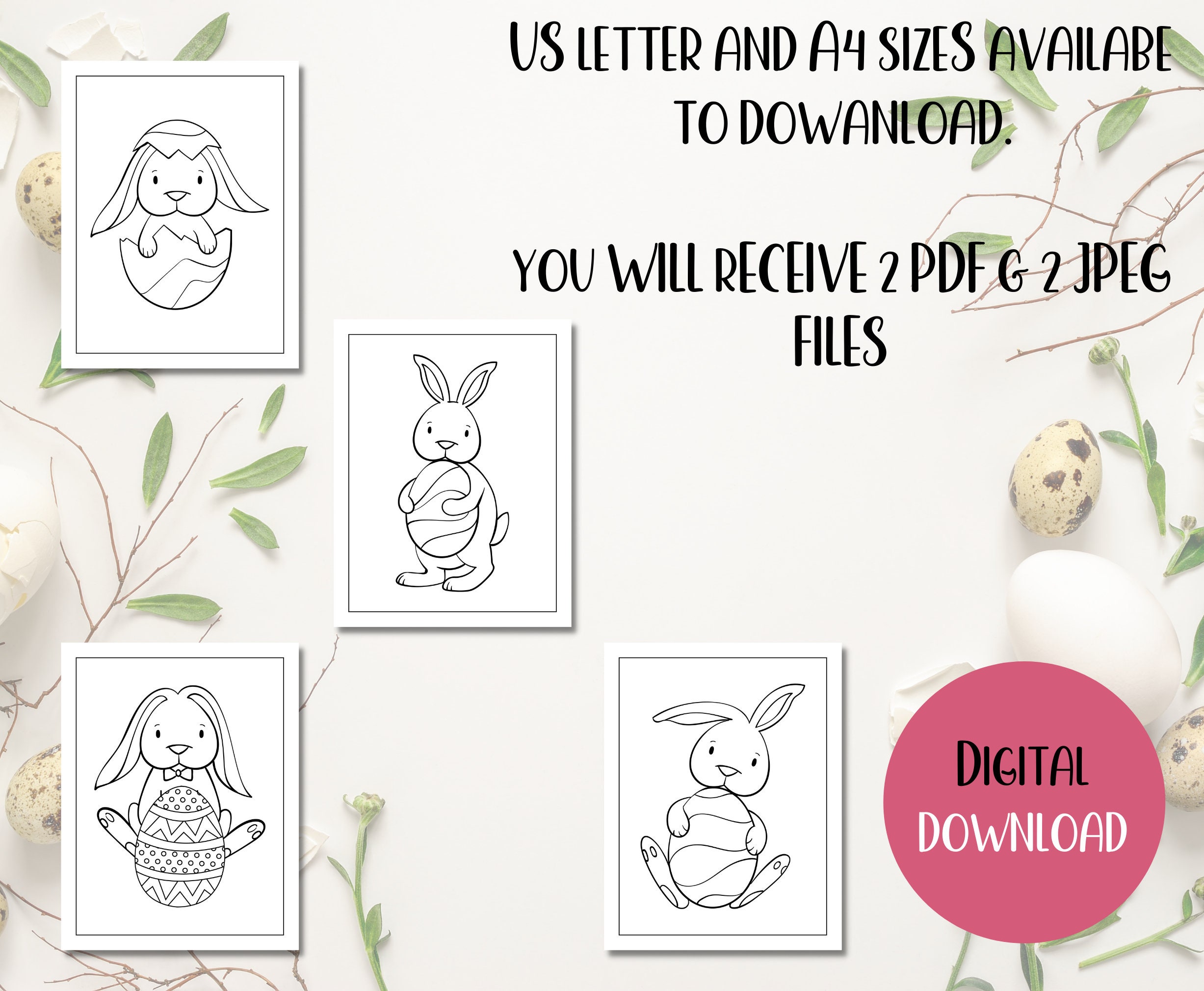 Printable Cute Easter Party Colouring Pages for Kids, Instant Download ...