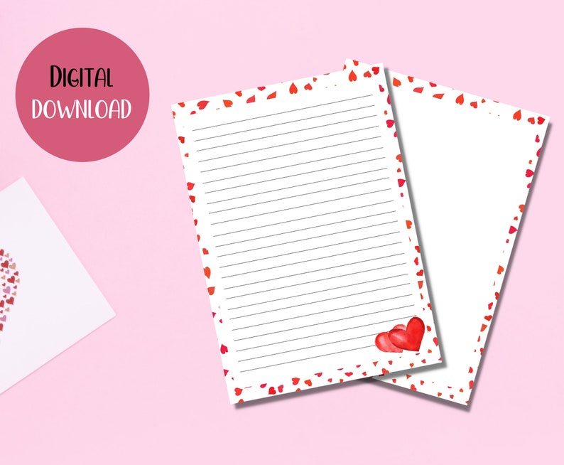 Printable Heart Valentines Day/ Anniversary Letter Writing Stationery ...