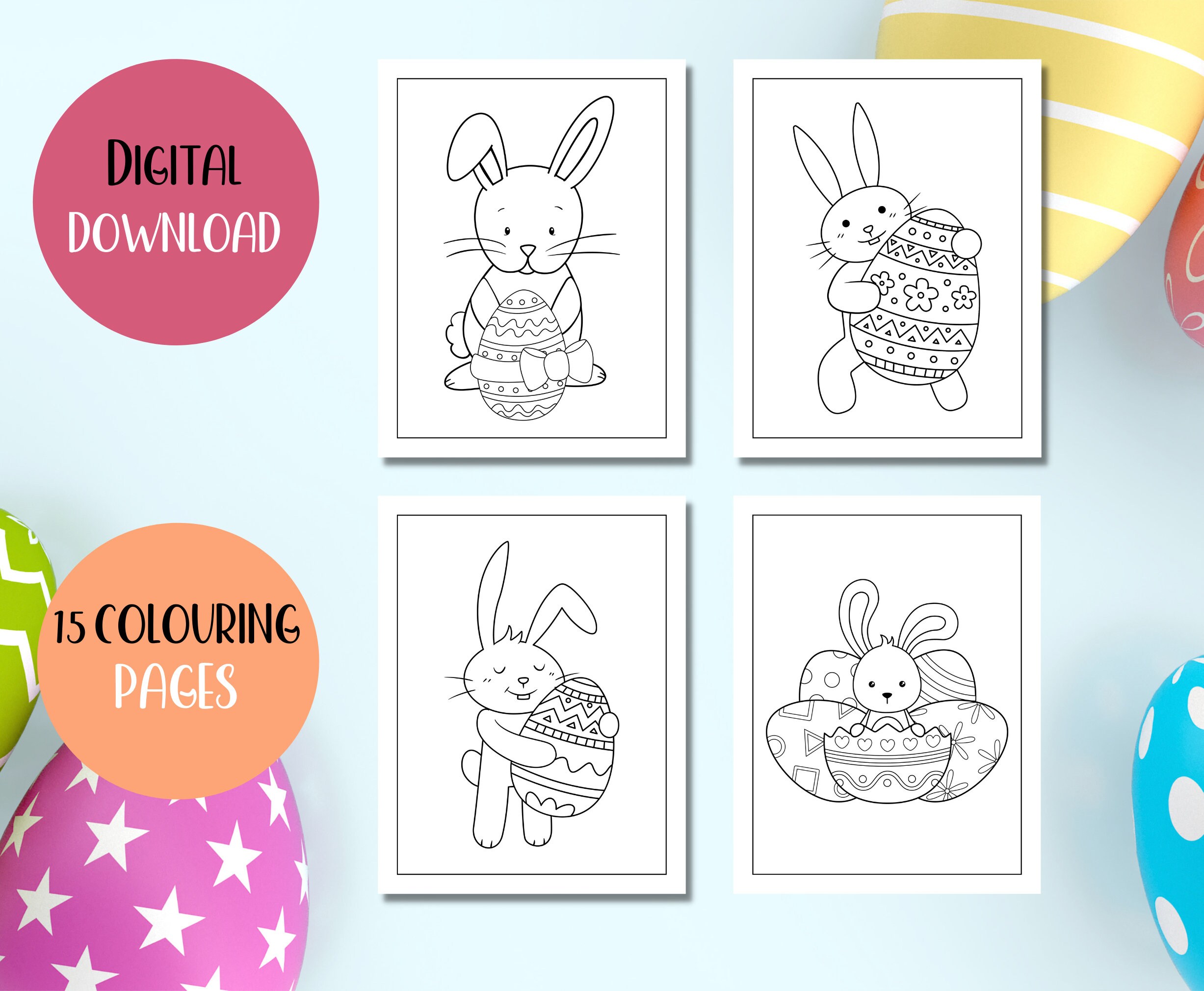 Printable Cute Easter Party Colouring Pages for Kids, Instant Download ...