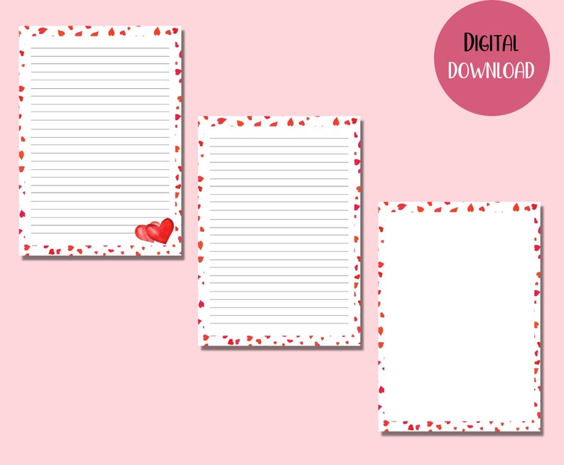 Printable Heart Valentines Day/ Anniversary Letter Writing Stationery ...