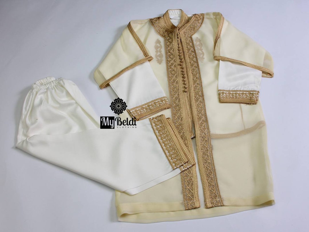 3 Pieces Jabador for Kids - White and Gold, Kids Jabador, Kids Caftan ...