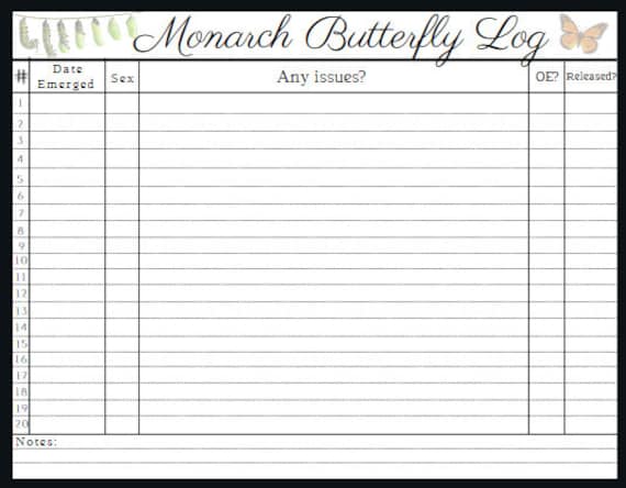 Monarch Butterfly Log for Butterfly Raisers Butterfly Log - Etsy