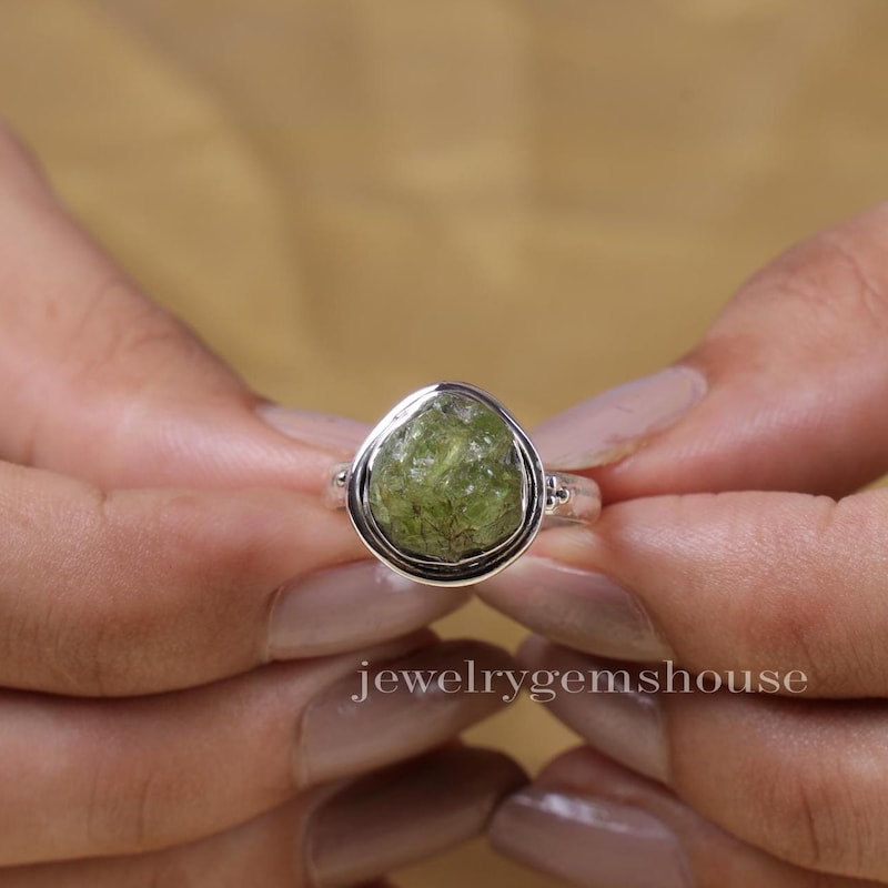 Silver Ring Raw Peridot - Etsy UK