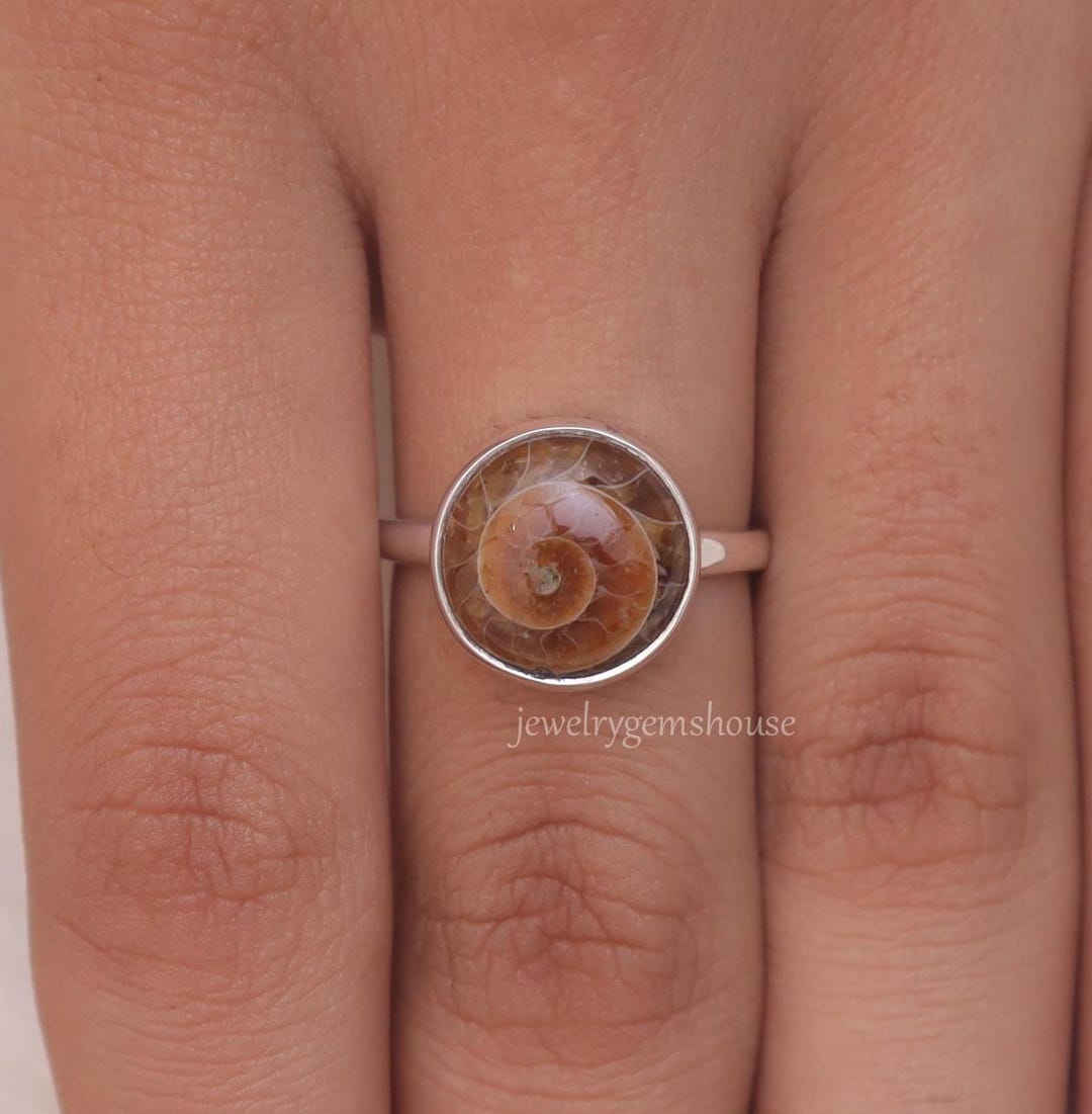 Ammonite Ring, 925 Solid Sterling Silver Ring, Gemstone Ring, Circle ...