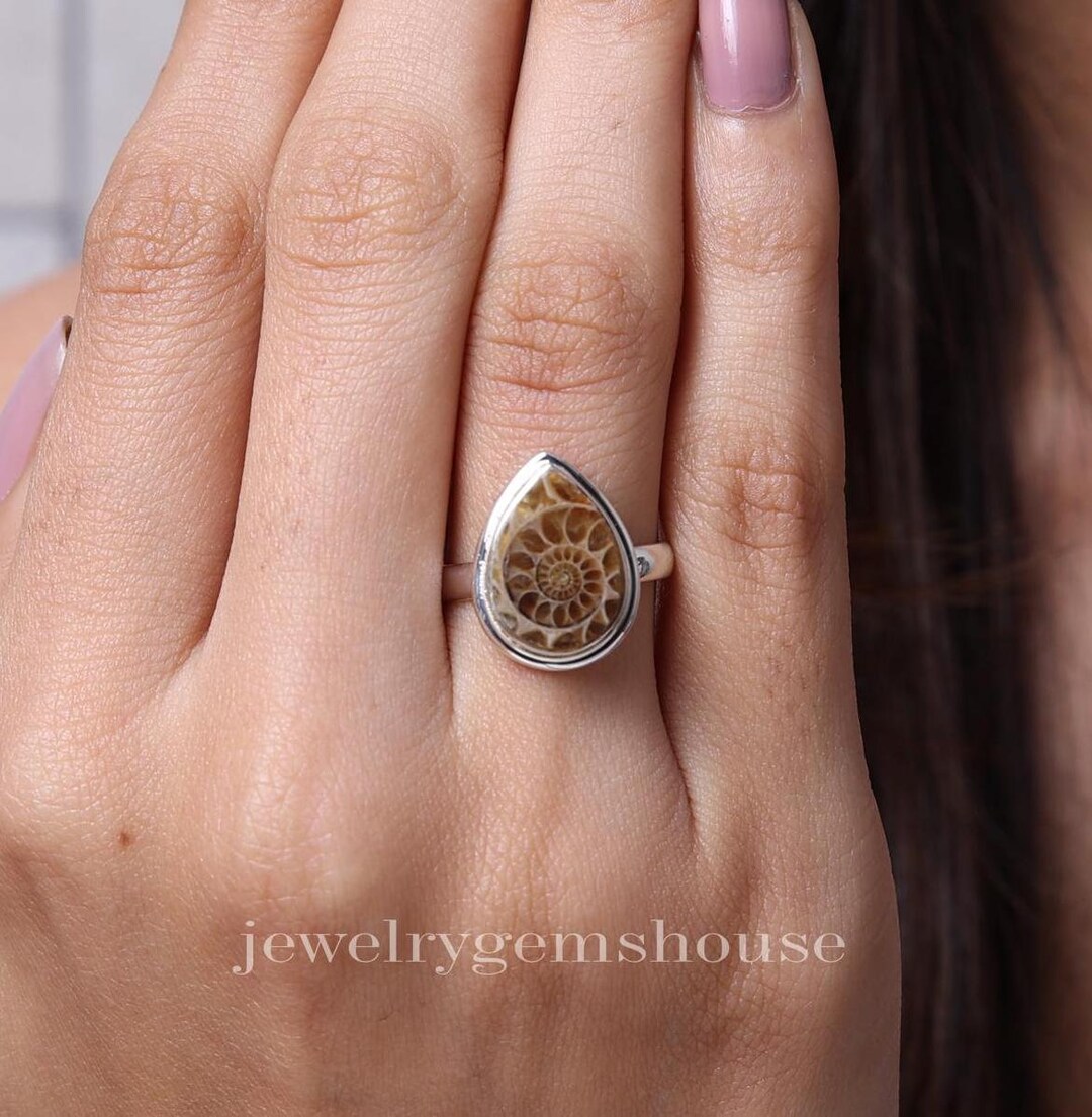 Natural Ammonite Ring, 925 Sterling Silver Ring, Gemstone Silver Ring ...