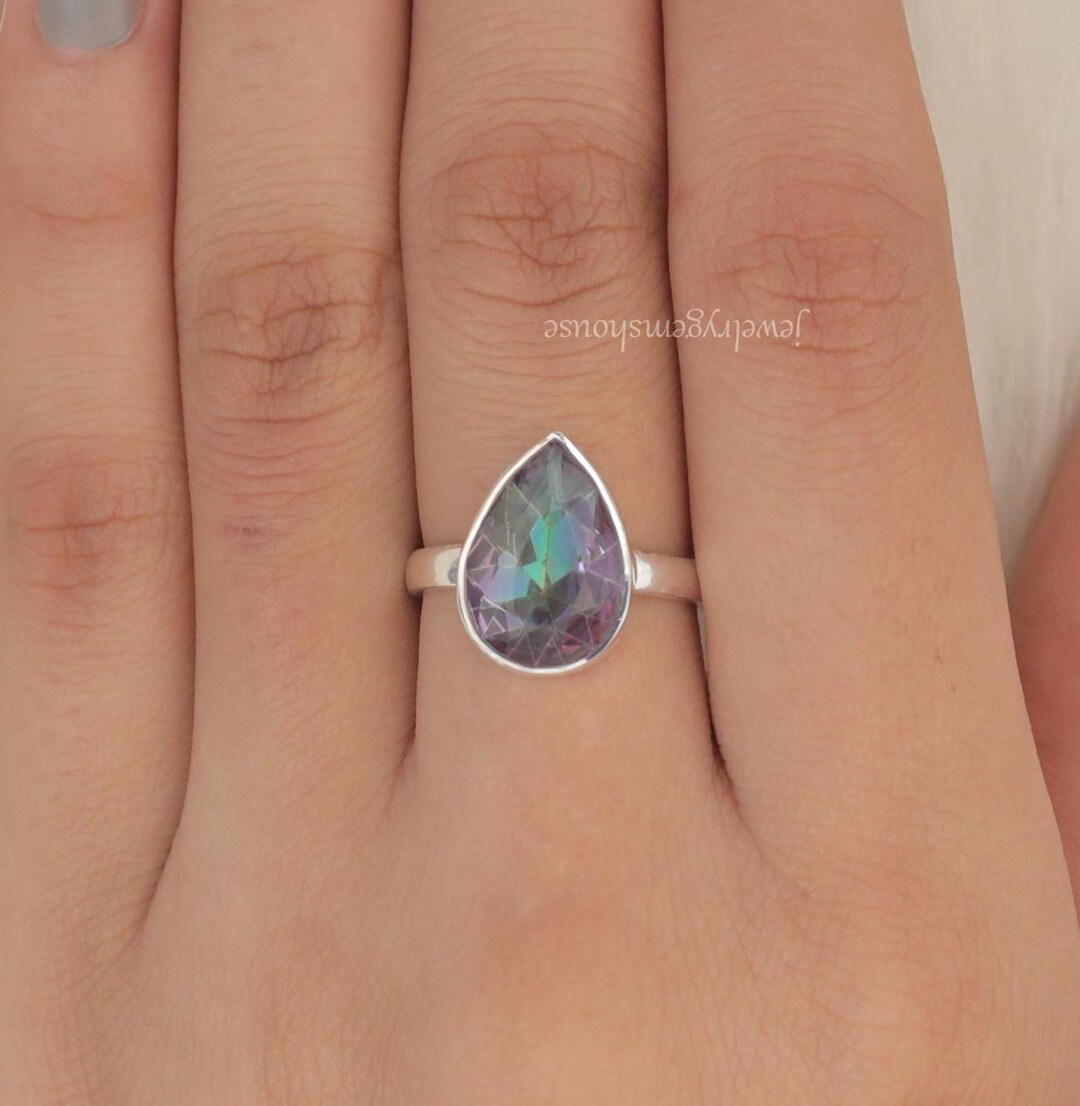 Mystic Topaz Ring, 925 Sterling Silver Ring, Pear Shaped Ring, Faceted ...