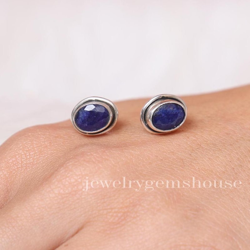 Faceted Sapphire Stud - Etsy UK