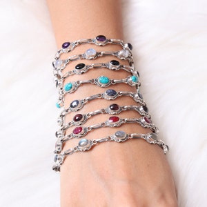 Multi Gemstone 925 Sterling Silver Bracelet, Birthstone Bracelet ...
