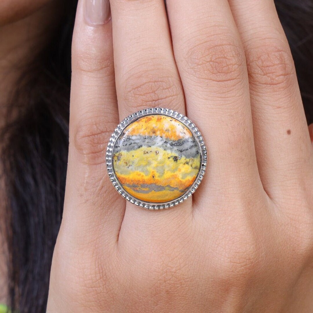 Bumble Bee Jasper Ring, 925 Sterling Silver Ring, Round Shaped Ring ...