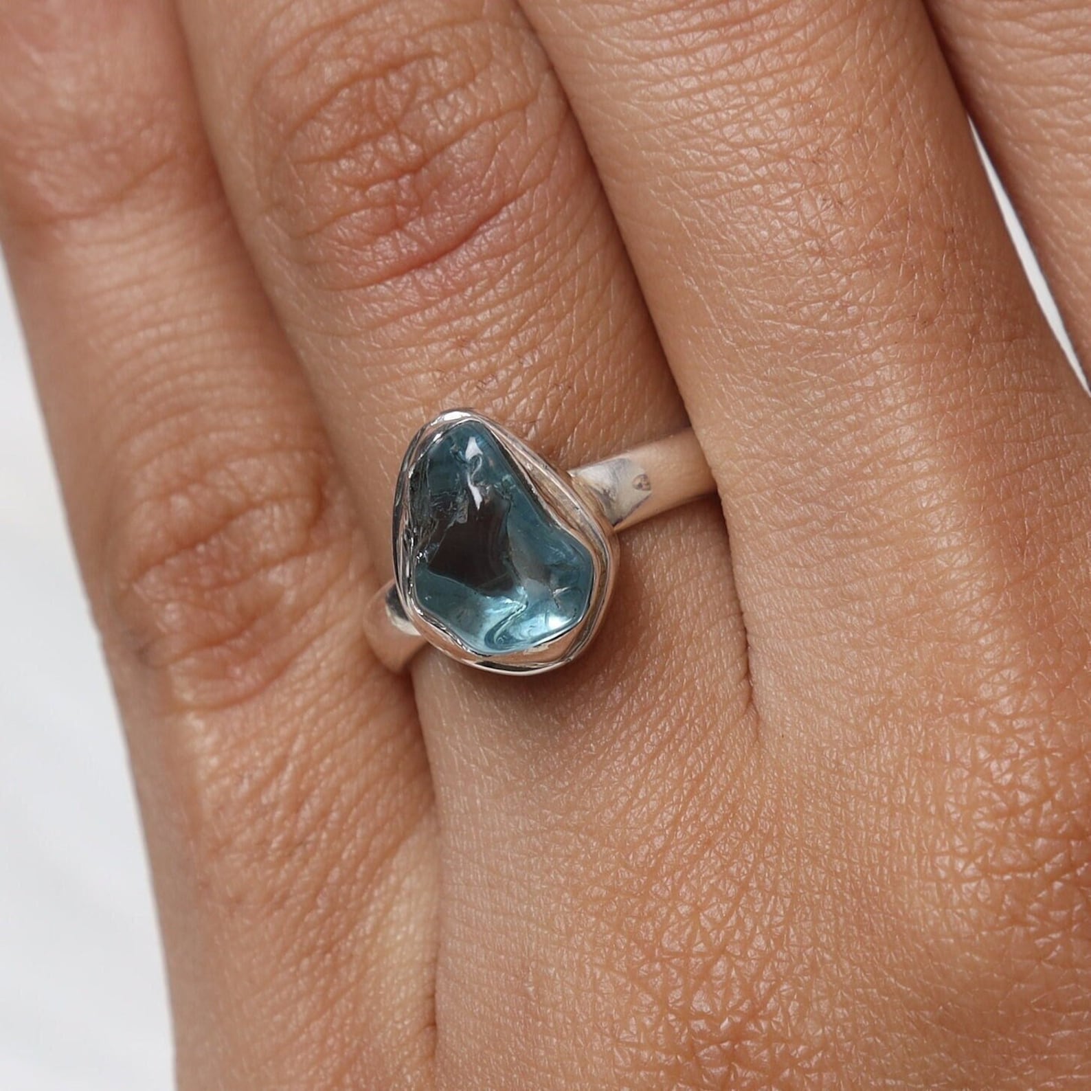 Raw Blue Topaz Ring, 925 Solid Sterling Silver Ring, Rough Gemstone ...