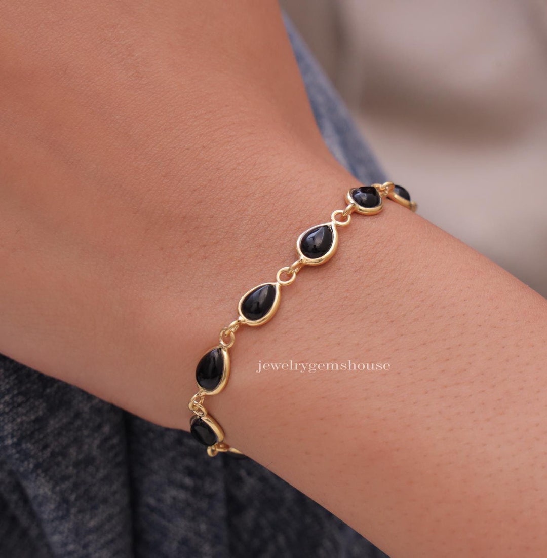 Black Onyx Bracelet, 18k Gold Plated Silver Bracelet, Boho Handmade ...
