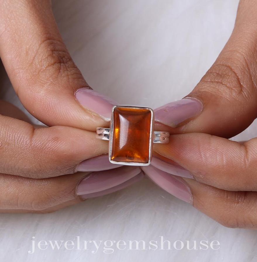 Baltic Amber Ring, 925 Sterling Silver Ring, Rectangular Shaped Ring ...
