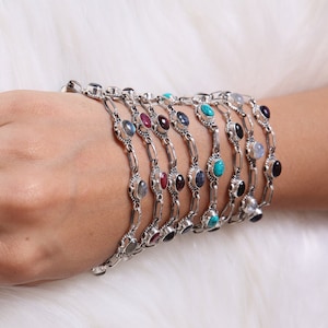 Multi Gemstone 925 Sterling Silver Bracelet, Birthstone Bracelet ...