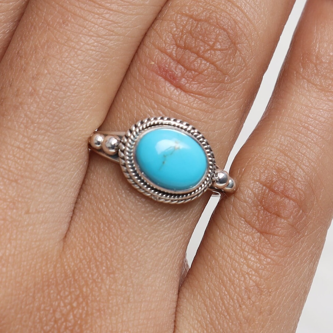 Arizona Turquoise Ring, 925 Sterling Silver Ring, Oval Gemstone Ring ...