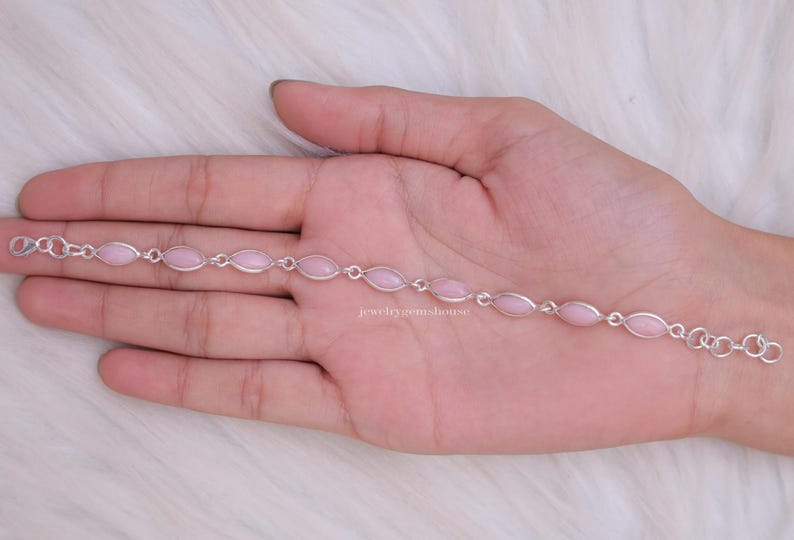 Pink Opal Bracelet, 925 Sterling Silver Bracelet, October Birthstone ...