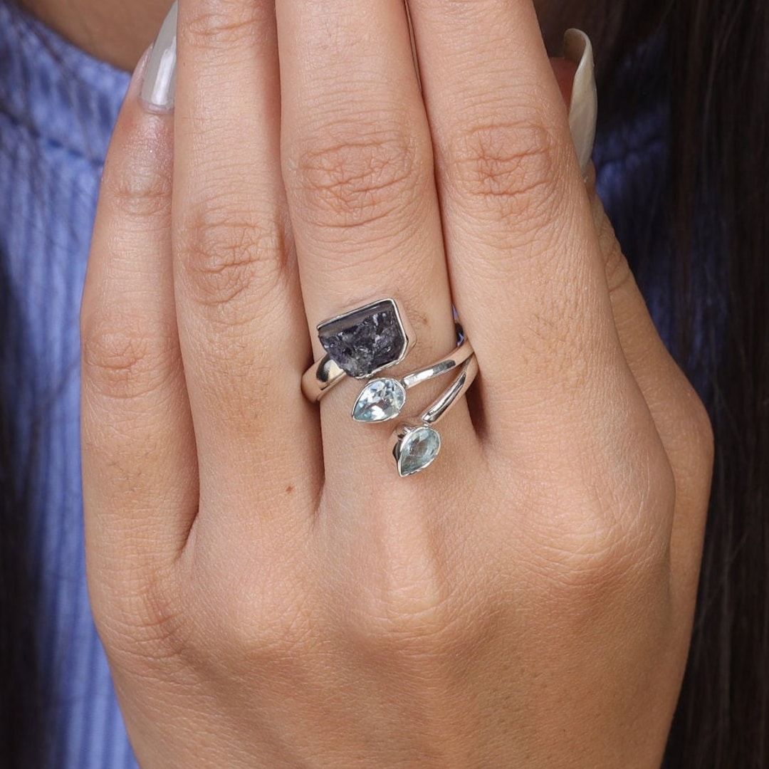 Natural Iolite Ring, Blue Topaz Ring, 925 Sterling Silver Ring, Rough ...