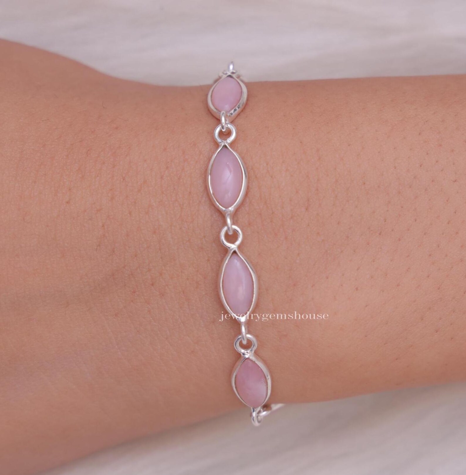 Pink Opal Bracelet, 925 Sterling Silver Bracelet, October Birthstone ...