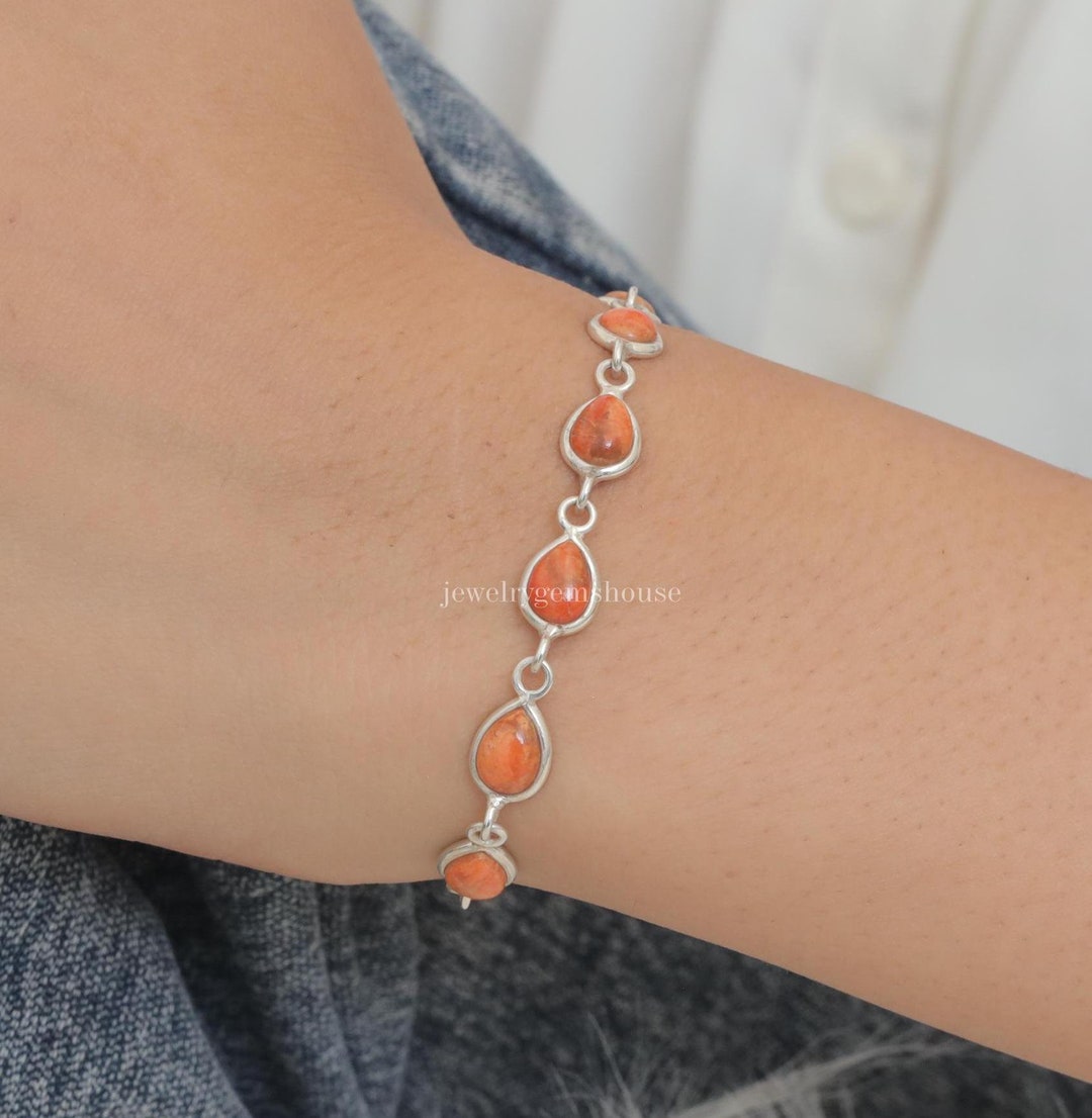 Sponge Coral Bracelet, 925 Sterling Silver Bracelet, Orange Gemstone ...