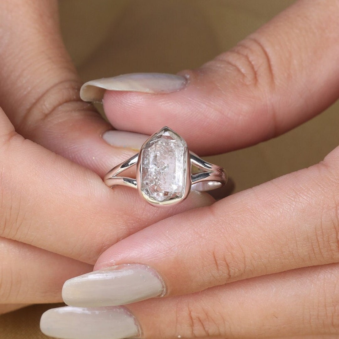 Herkimer Diamond Ring, 925 Sterling Silver Ring, Boho Ring, Gift for Her, Women Ring, Rough ...