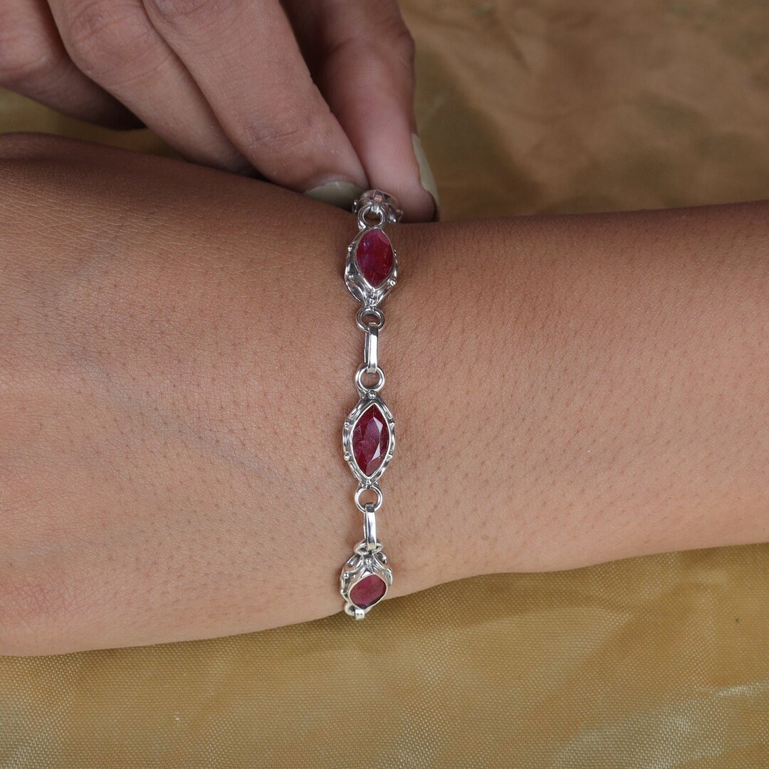 Ruby Bracelet, 925 Sterling Silver Bracelet, July Birthstone, Marquise ...
