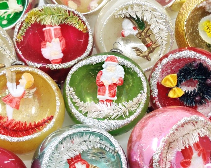 Vintage Glass Diorama Ornaments: 1950s Japan | Deer Santa Angel Candle ...