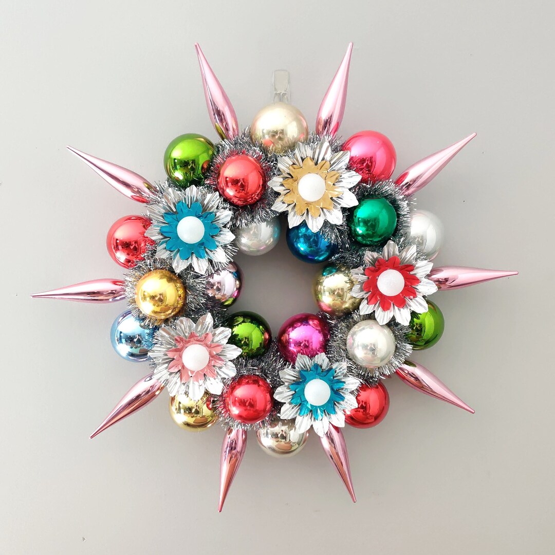23 MCM Christmas Ornament Wreath Vintage Glass Shiny Brites, Atomic ...