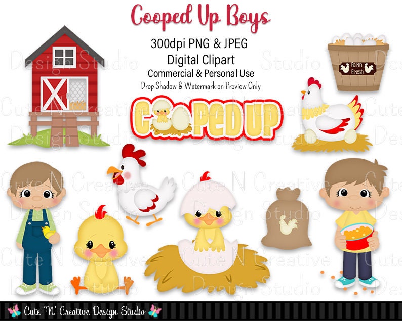 Cooped up Boys Digital Clipart Set ~ Graphics Kristi W Designs Chicken ...