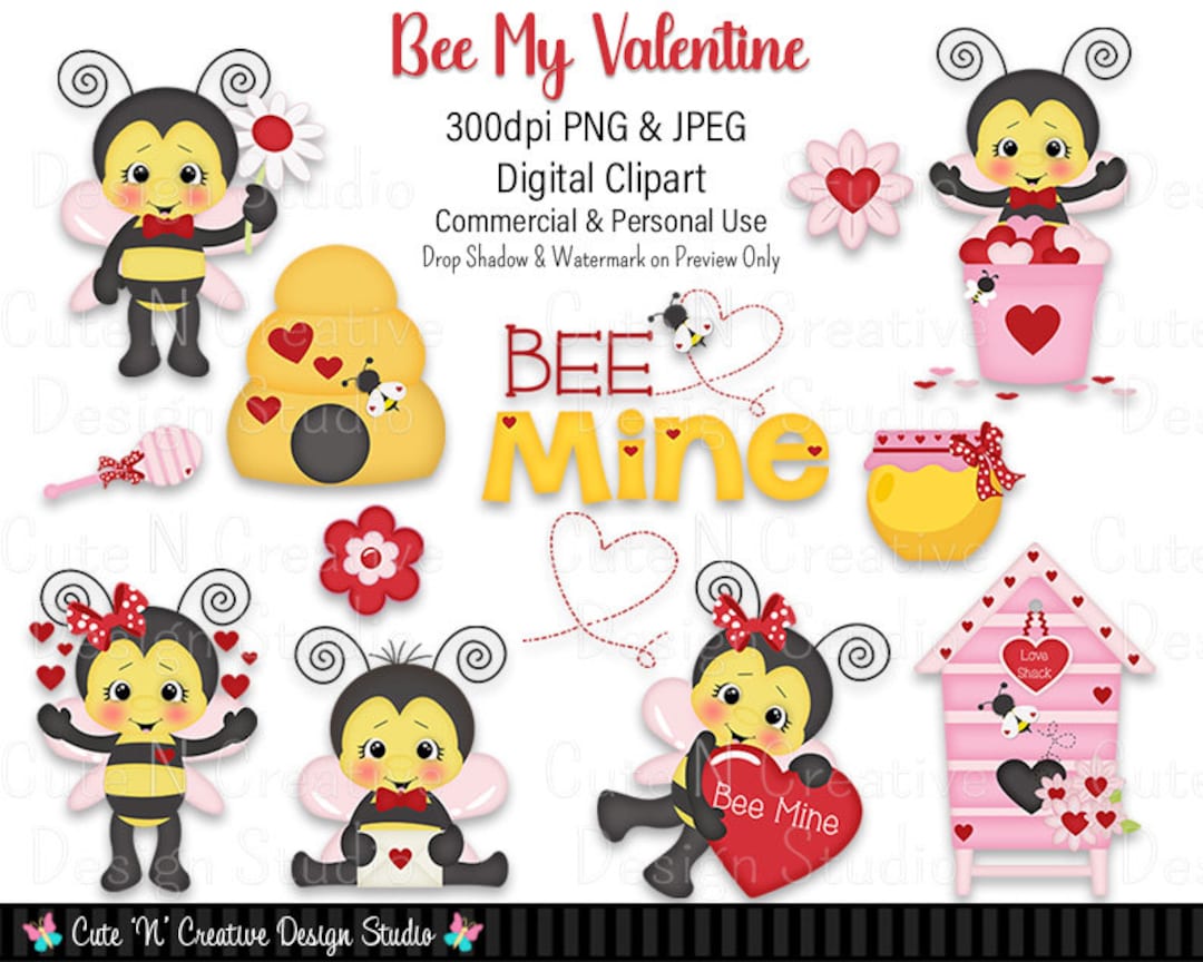 Bee My Valentine Digital Clip Art Set ~ Graphics Kristi W Designs ...