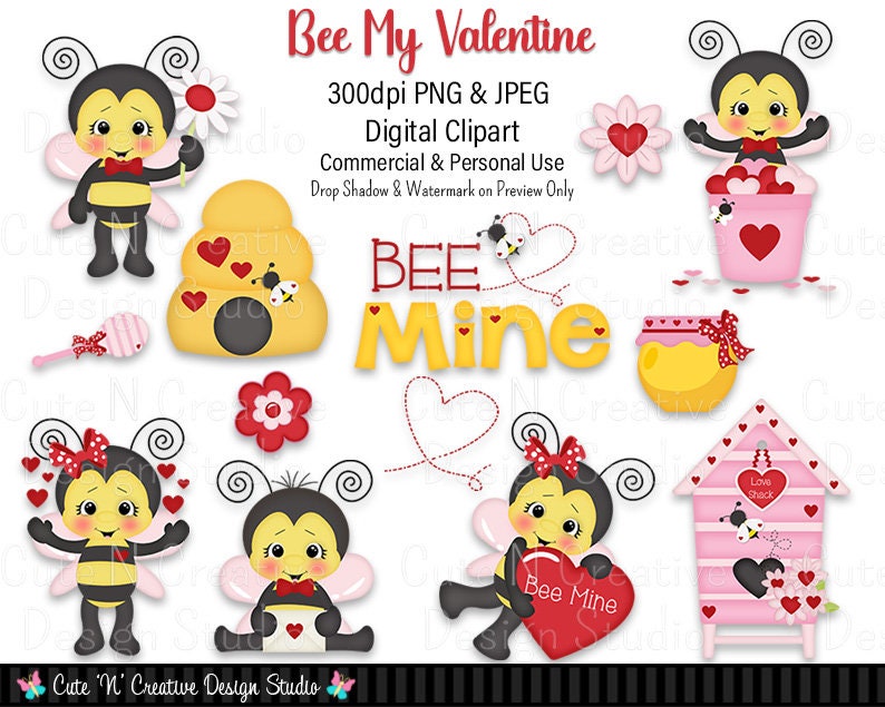 Bee My Valentine Digital Clip Art Set ~ Graphics Kristi W Designs ...